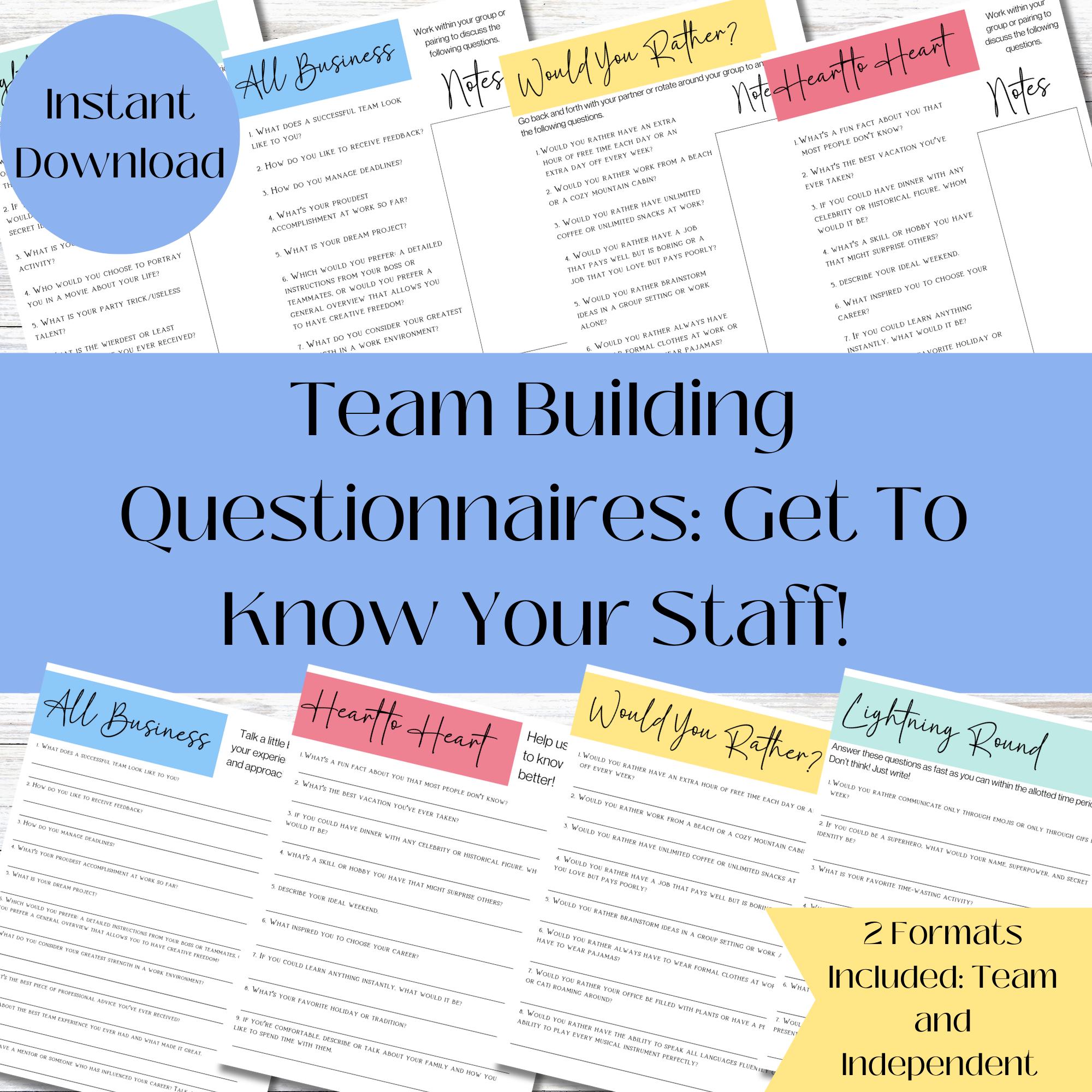 Team Building Get to Know Your Staff Questionnaire, Printable Ice ...
