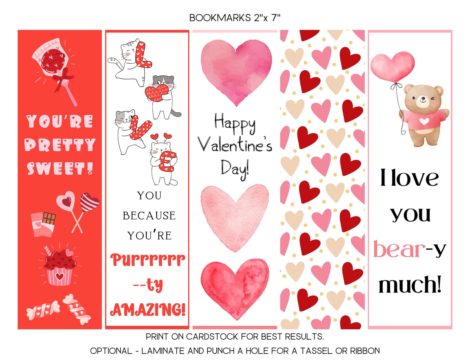 Printable Set of Valentine Bookmarks, Valentine Classroom Favors ...
