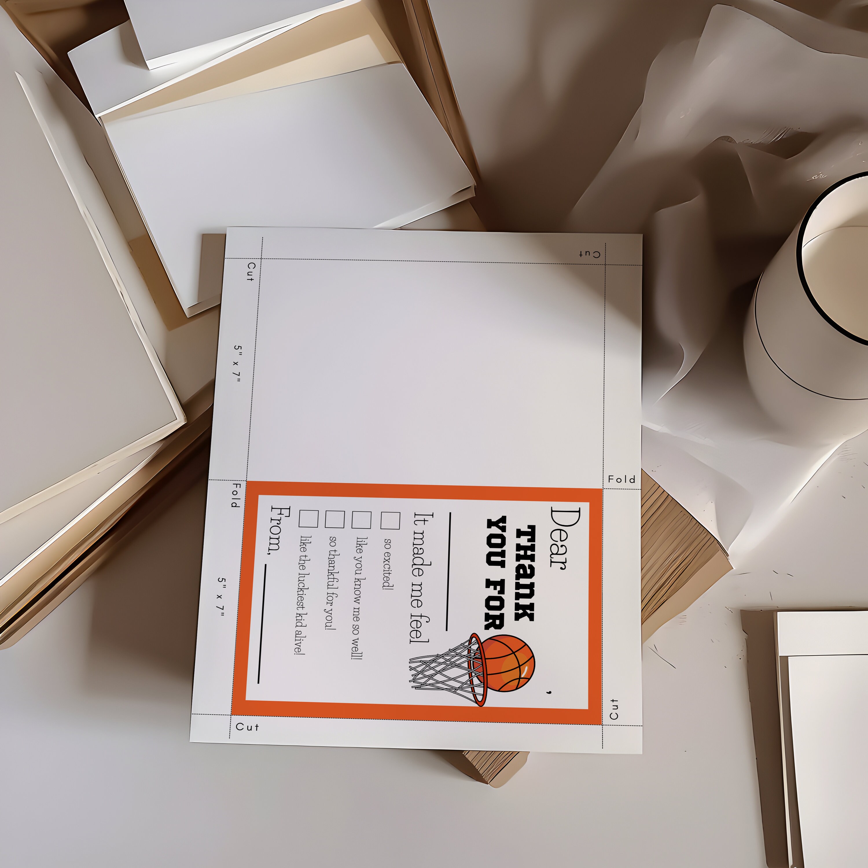 Printable Basketball Kids Thank You Notecard, Fill in the Blank Thank ...