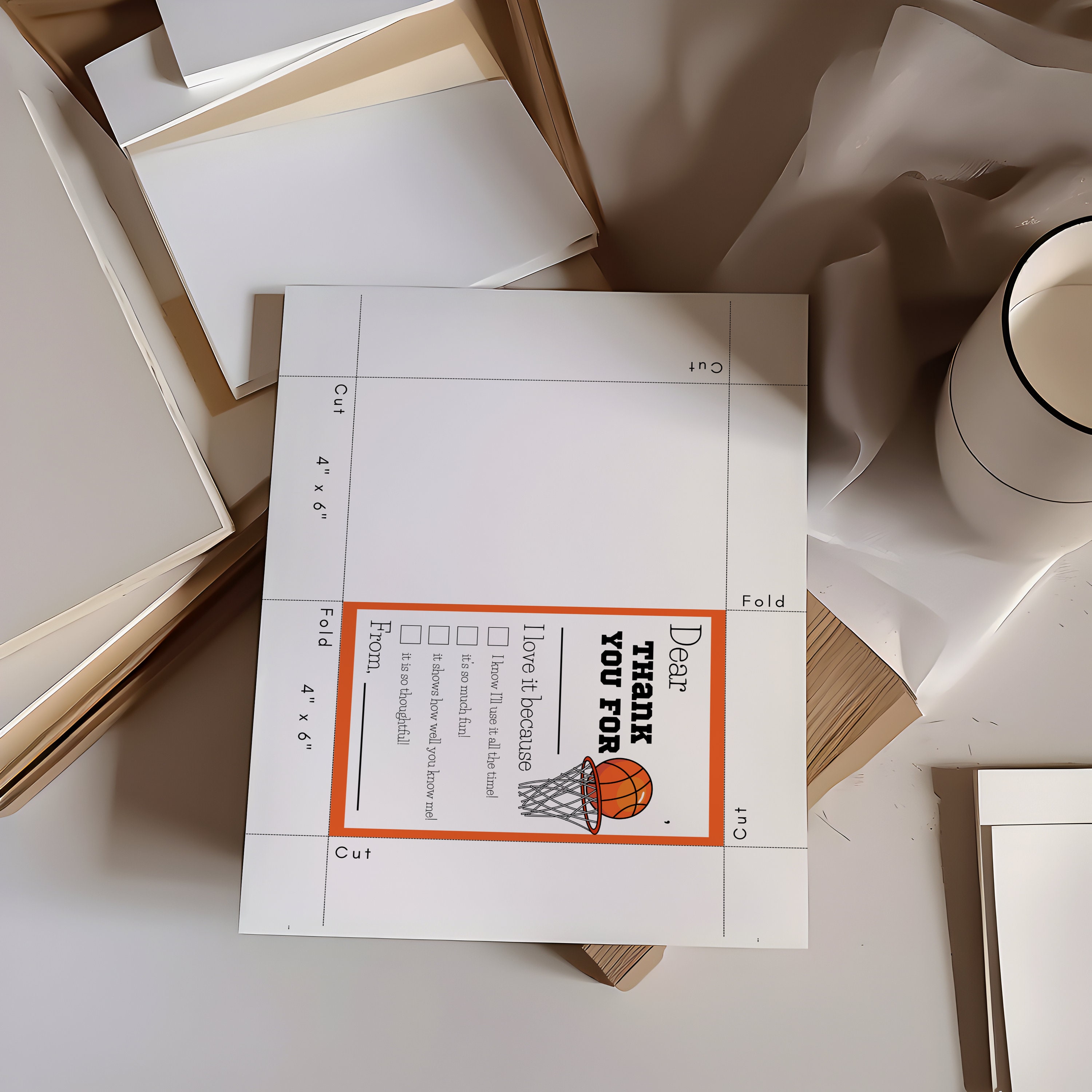 Printable Basketball Kids Thank You Notecard, Fill in the Blank Thank ...