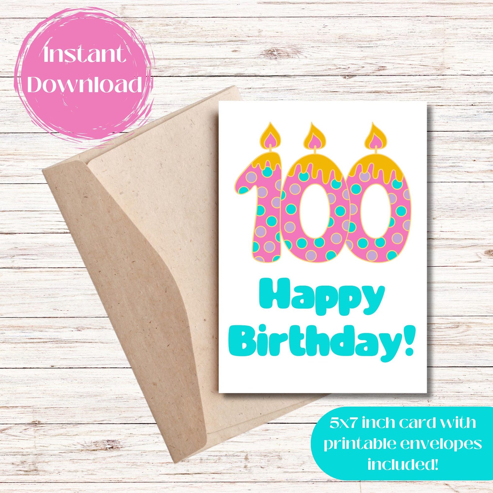 Printable 100th Happy Birthday Greeting Card, Gift for Grandma, Gift ...