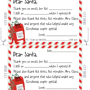 Santa Thank You Note for Kids, Christmas Gratitude, Kids Thank You Note ...