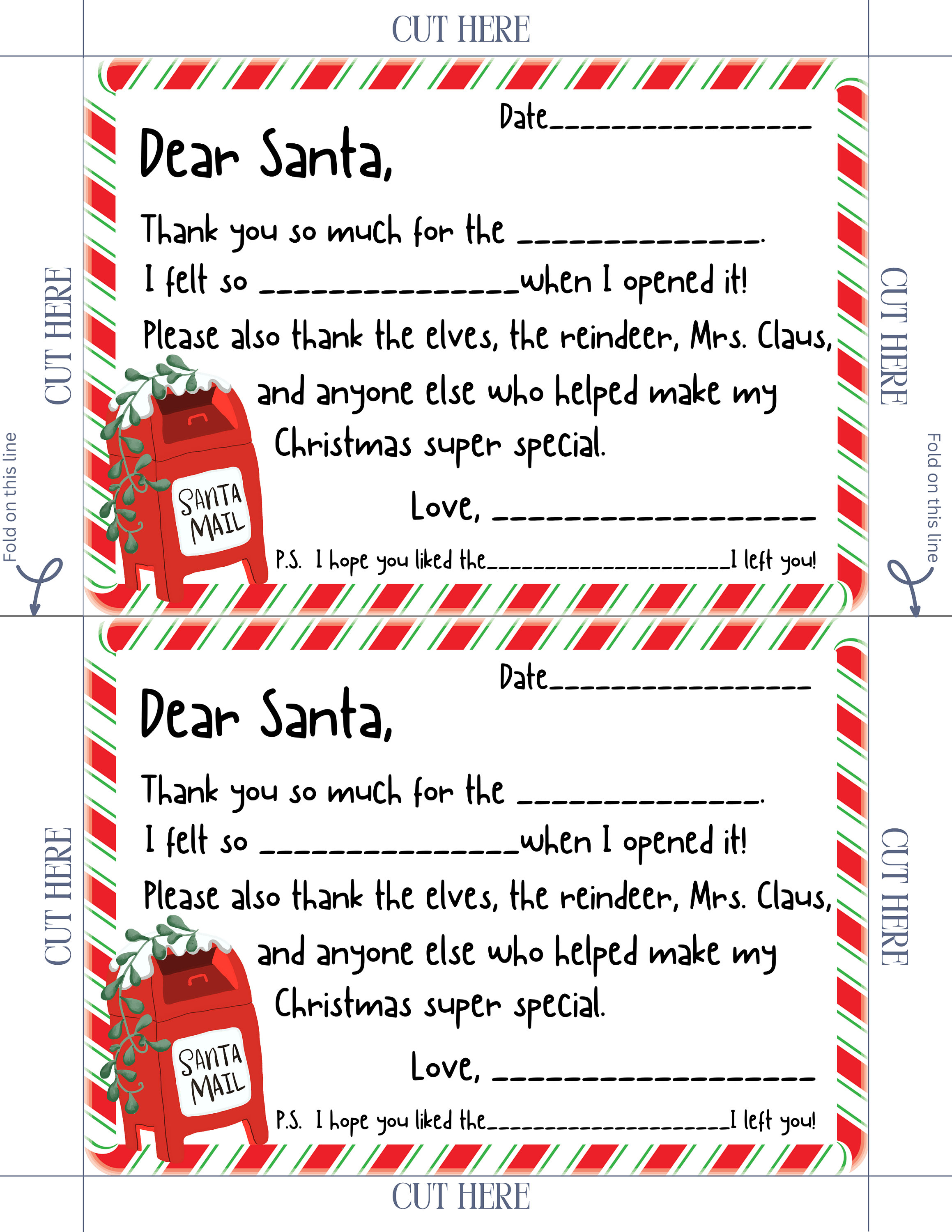 Santa Thank You Note for Kids, Christmas Gratitude, Kids Thank You Note ...
