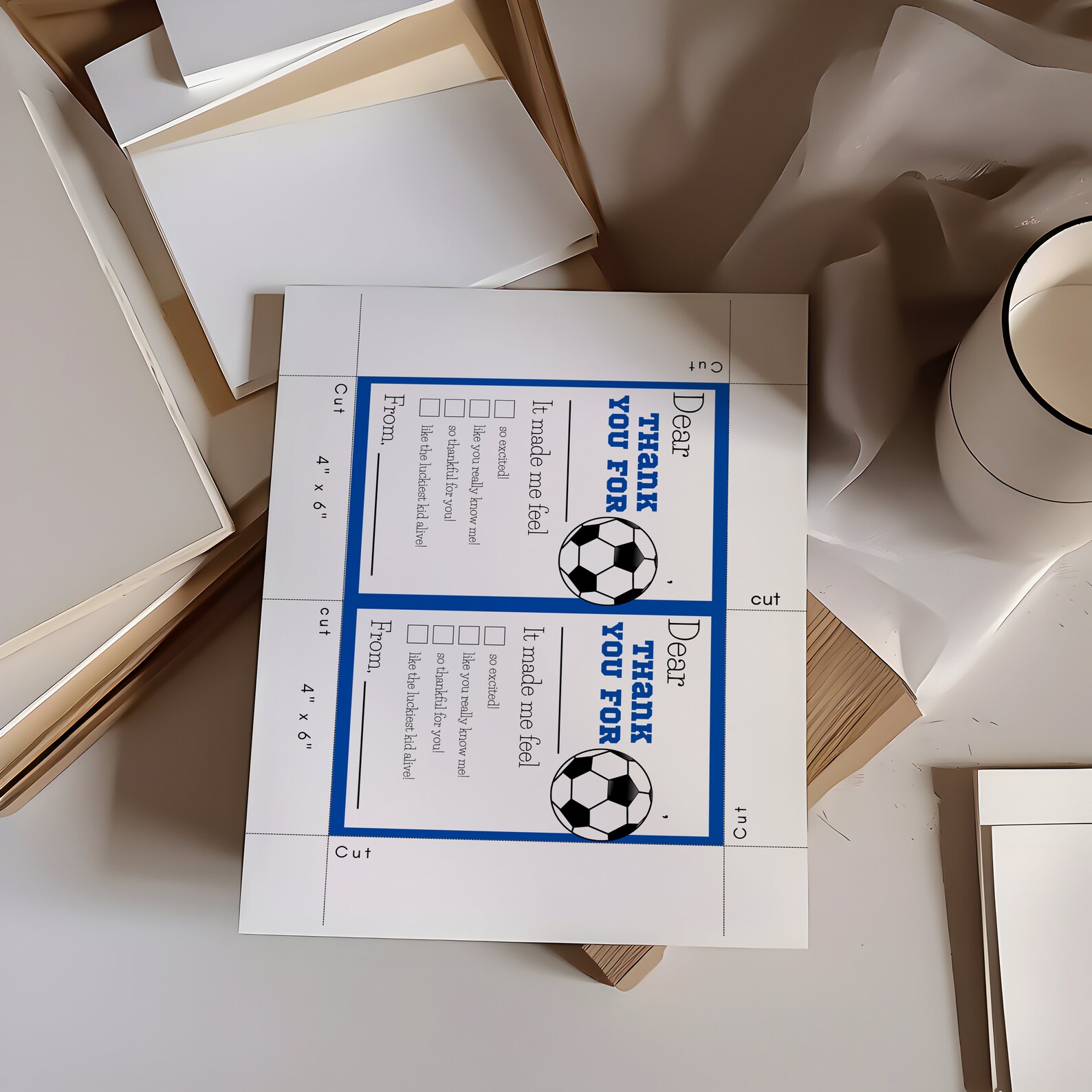 Printable Soccer Kids Thank You Notecard, Fill in the Blank Thank You ...