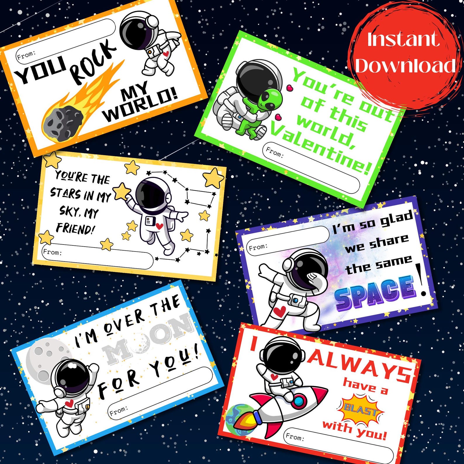 Printable Outer Space Themed Astronaut Valentine Cards for Kids ...