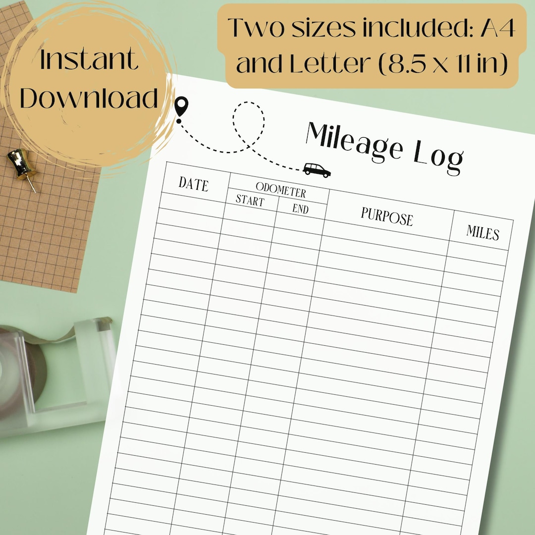 Printable Mileage Log Pdf Mileage Tracker for Work Trip or Business - Etsy