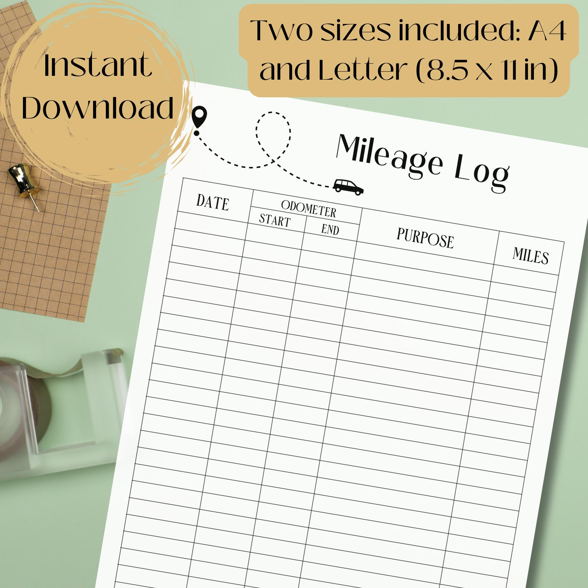 Printable Mileage Log Pdf Mileage Tracker for Work Trip or Business - Etsy