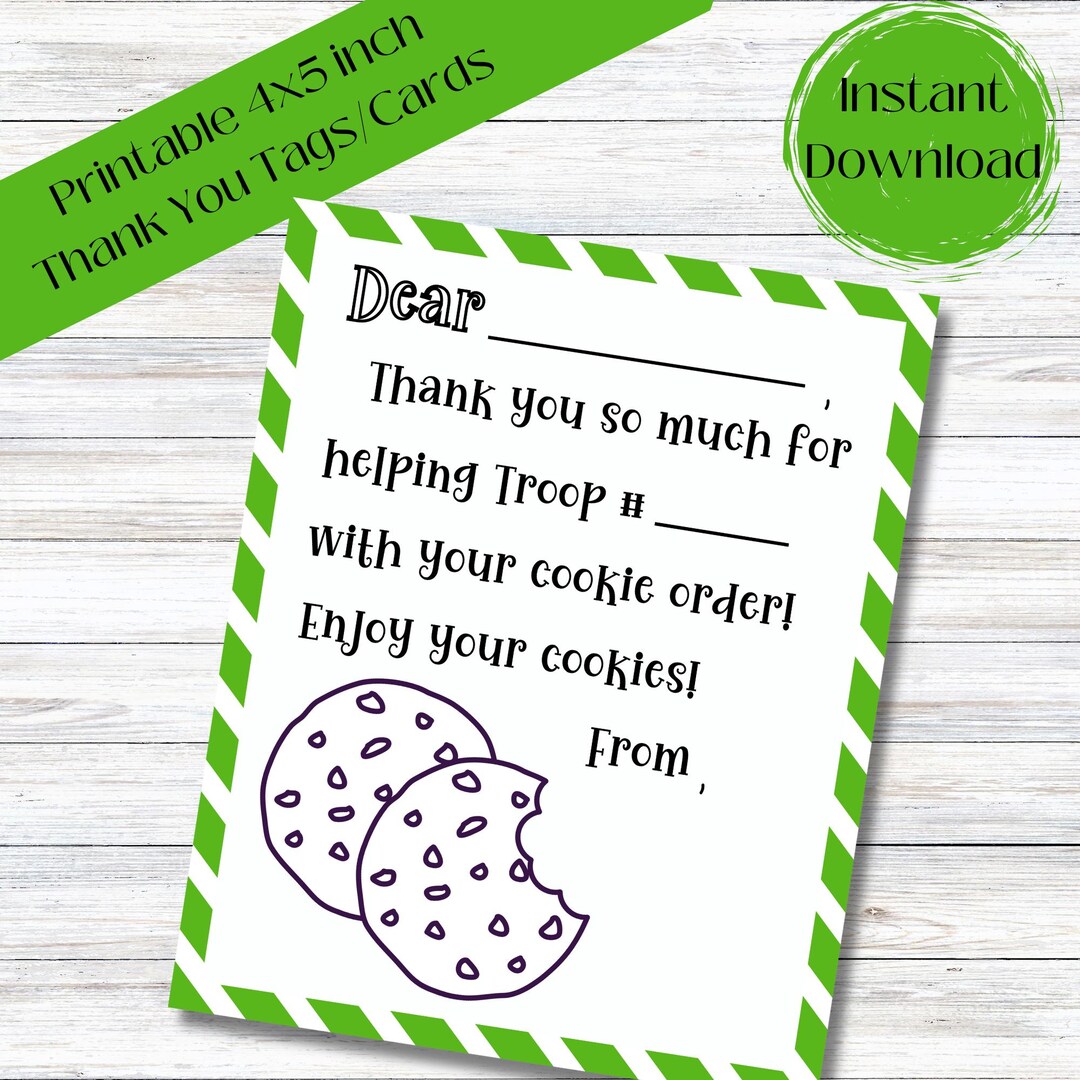Girl Scout Cookies Thank You Notes, Fill in the Blank Cards, Tags ...