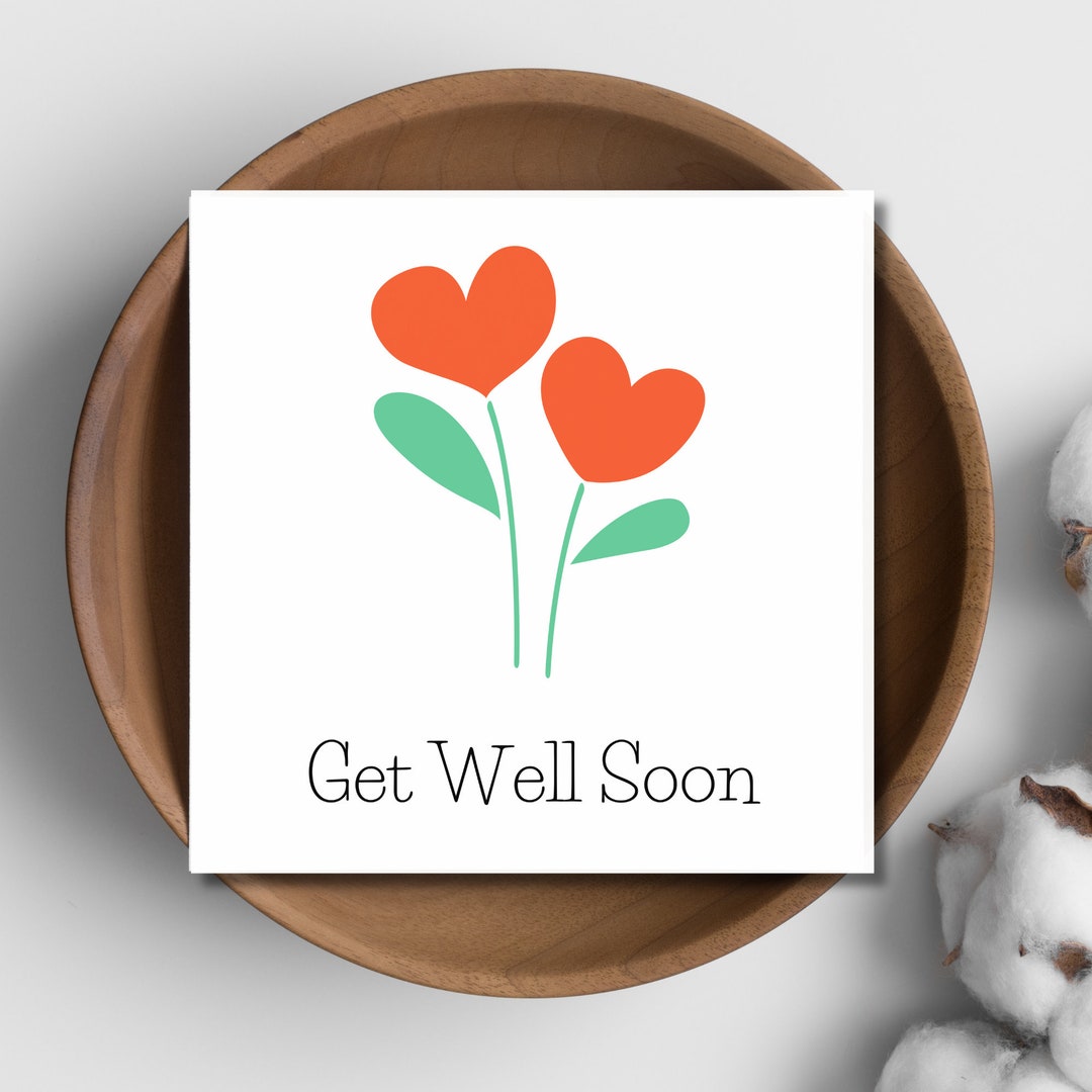 Printable Get Well Soon Greeting Card, Simple Get Well With Hearts Card ...