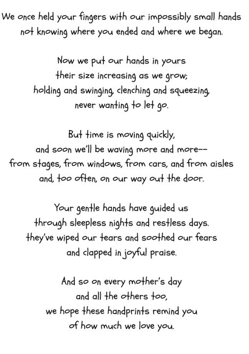 Mother's Day Handprint Printable Poem Craft, Keepsake Gift for Mom ...