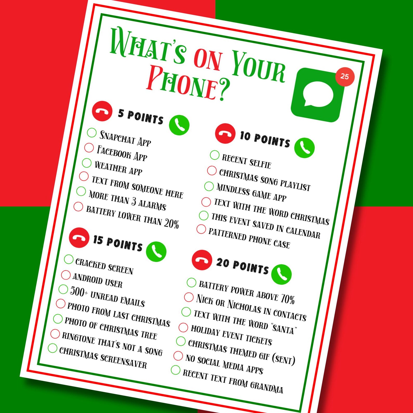 Christmas What's on Your Phone Party Game, Office Party Christmas Games ...