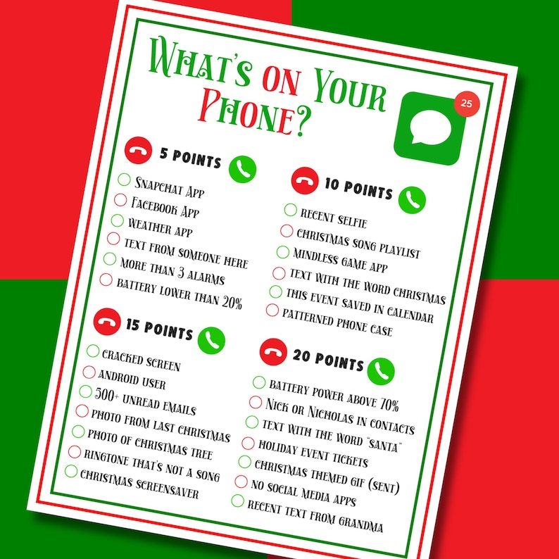 Christmas What's on Your Phone Party Game, Office Party Christmas Games ...