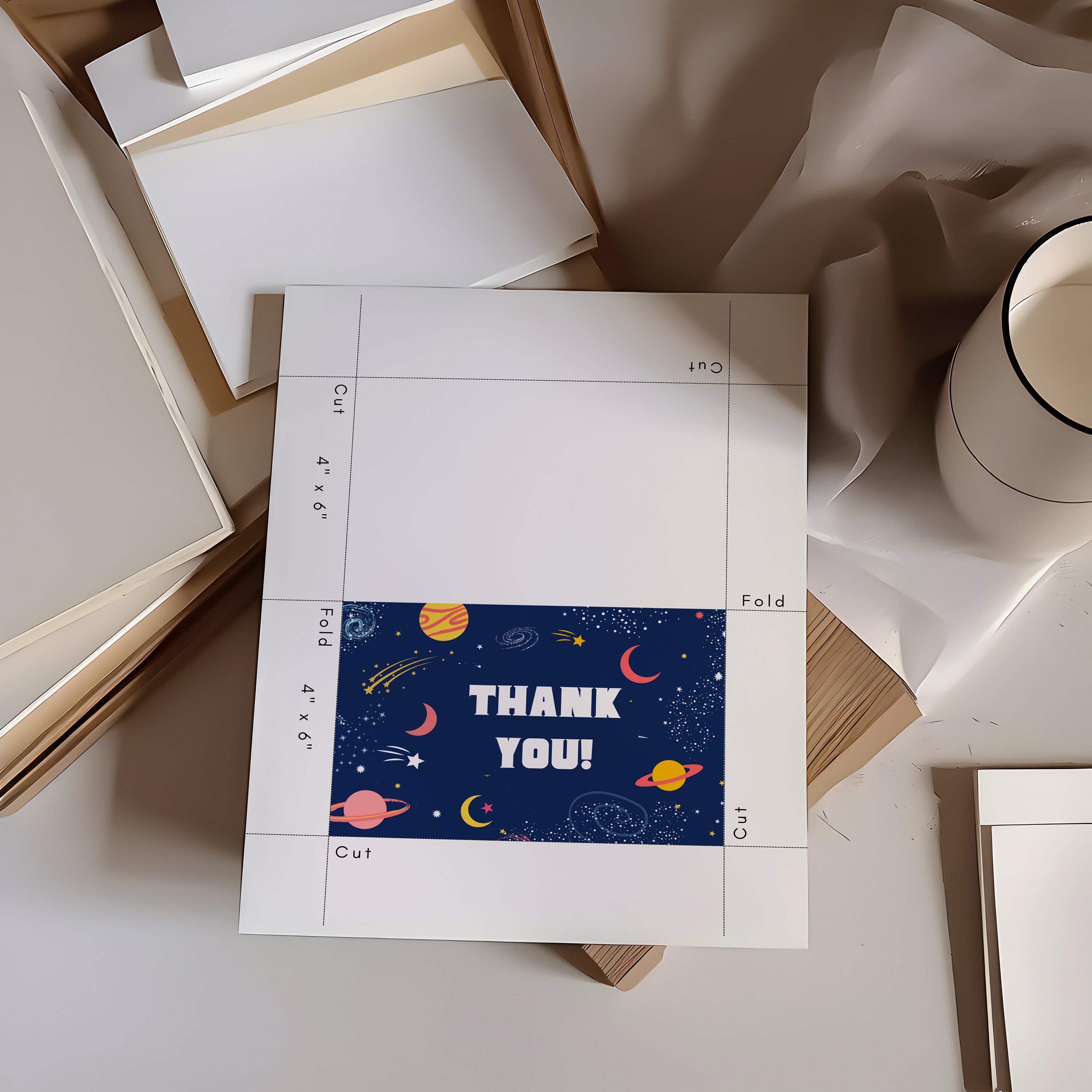 Printable Thank You Card, Outer Space Theme, Kids Thank You Card, Kids ...