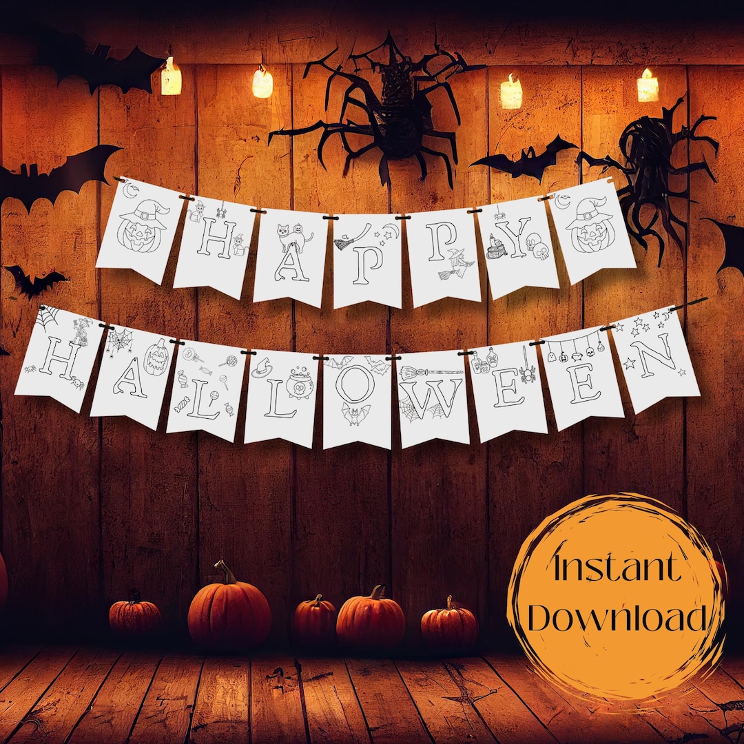 Printable Happy Halloween Banner, Color Your Own Halloween Party Banner ...