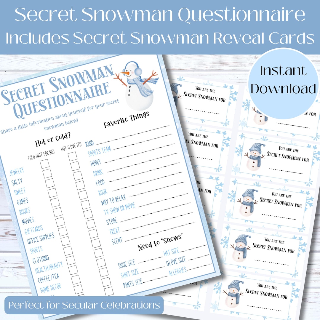 Secret Snowman Questionnaire Printable, Holiday Gift Exchange, Secret ...