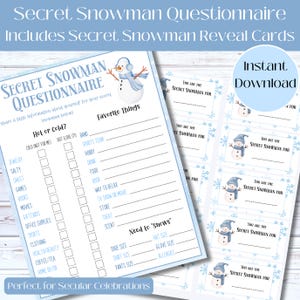 Secret Snowman Questionnaire Printable, Holiday Gift Exchange, Secret ...