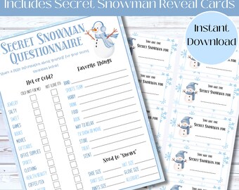 Secret Snowman Questionnaire Printable, Holiday Gift Exchange, Secret ...