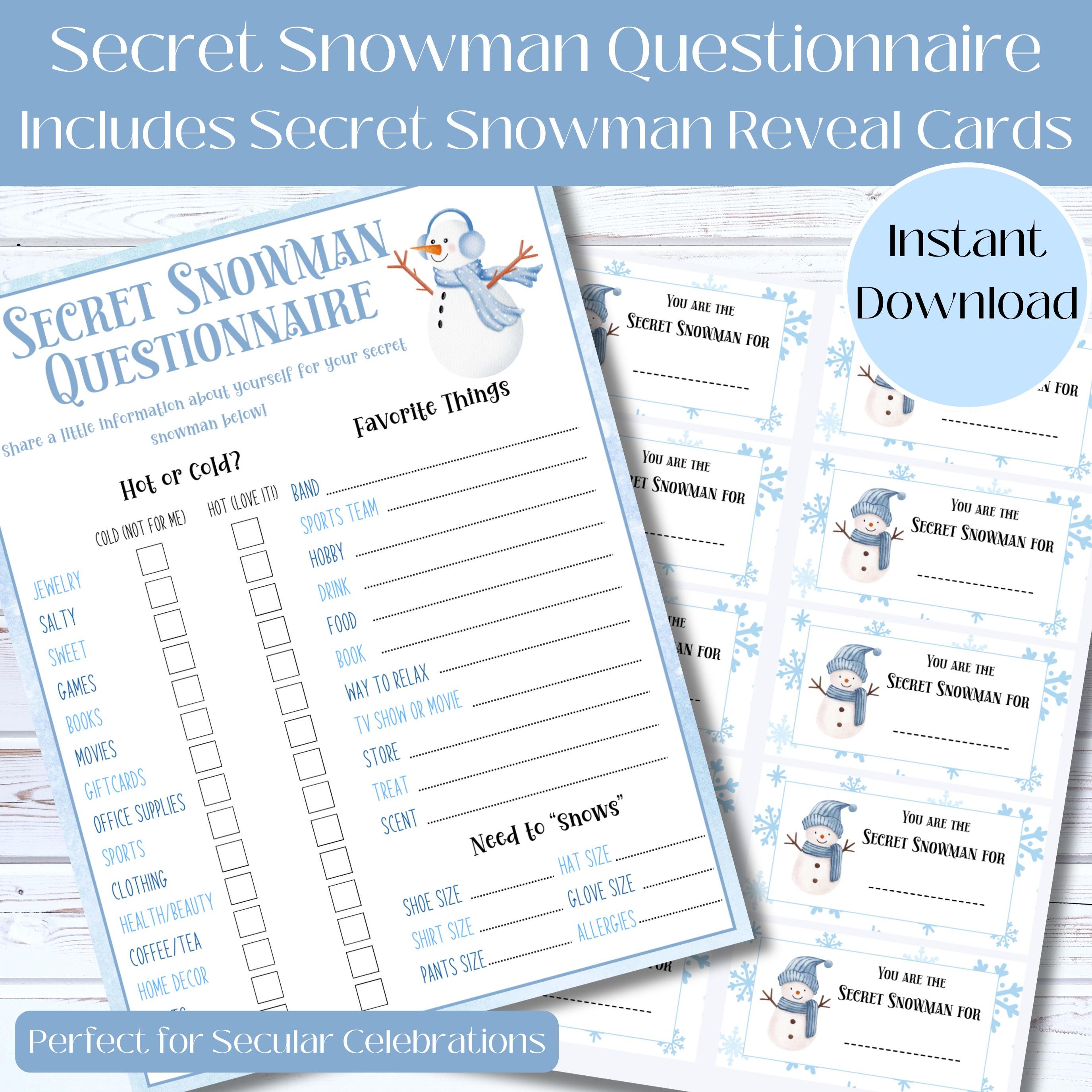 Secret Snowman Questionnaire Printable, Holiday Gift Exchange, Secret ...