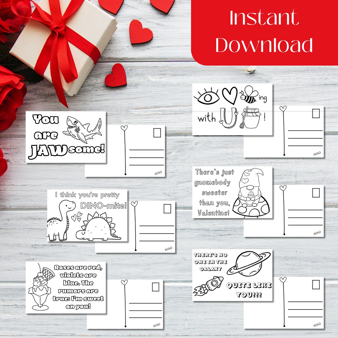 Printable Valentine Coloring Postcards, Valentine Postcards for Kids ...