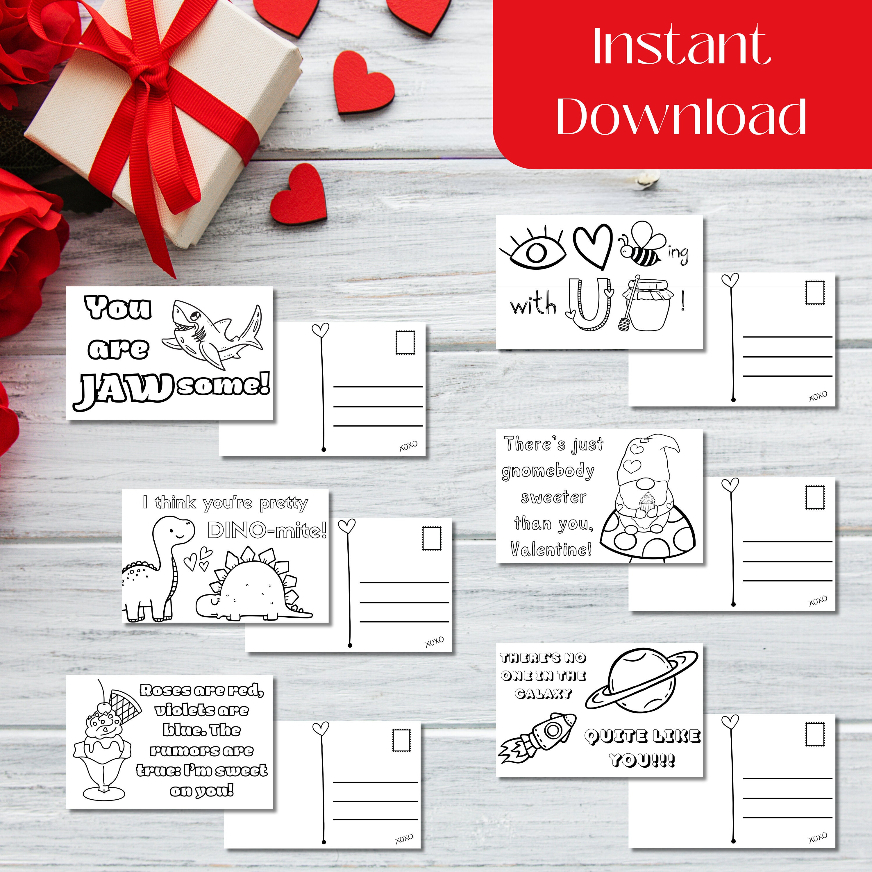 Printable Valentine Coloring Postcards, Valentine Postcards for Kids ...
