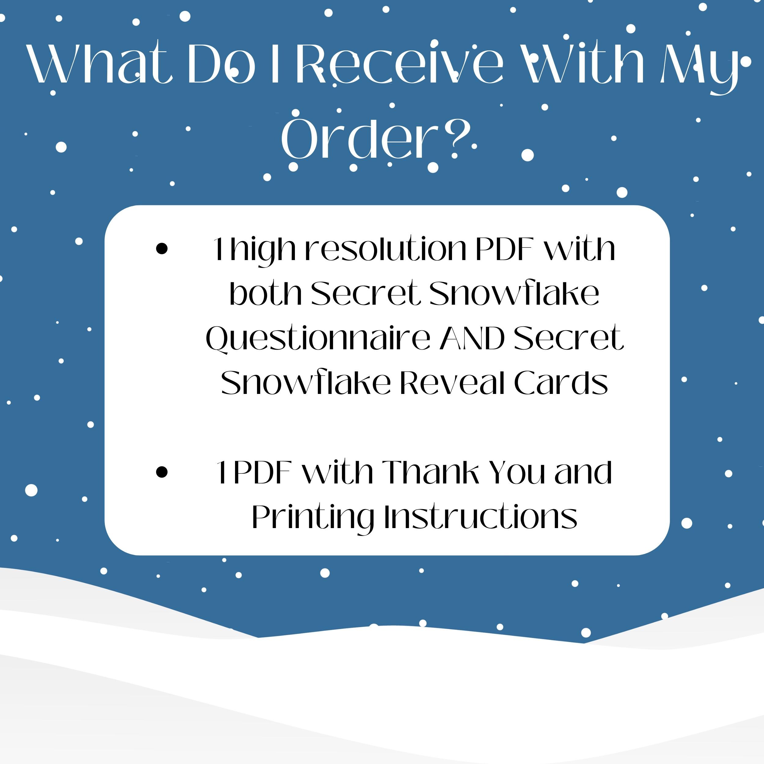 Secret Snowflake Questionnaire, Holiday Gift Exchange Printable Survey ...
