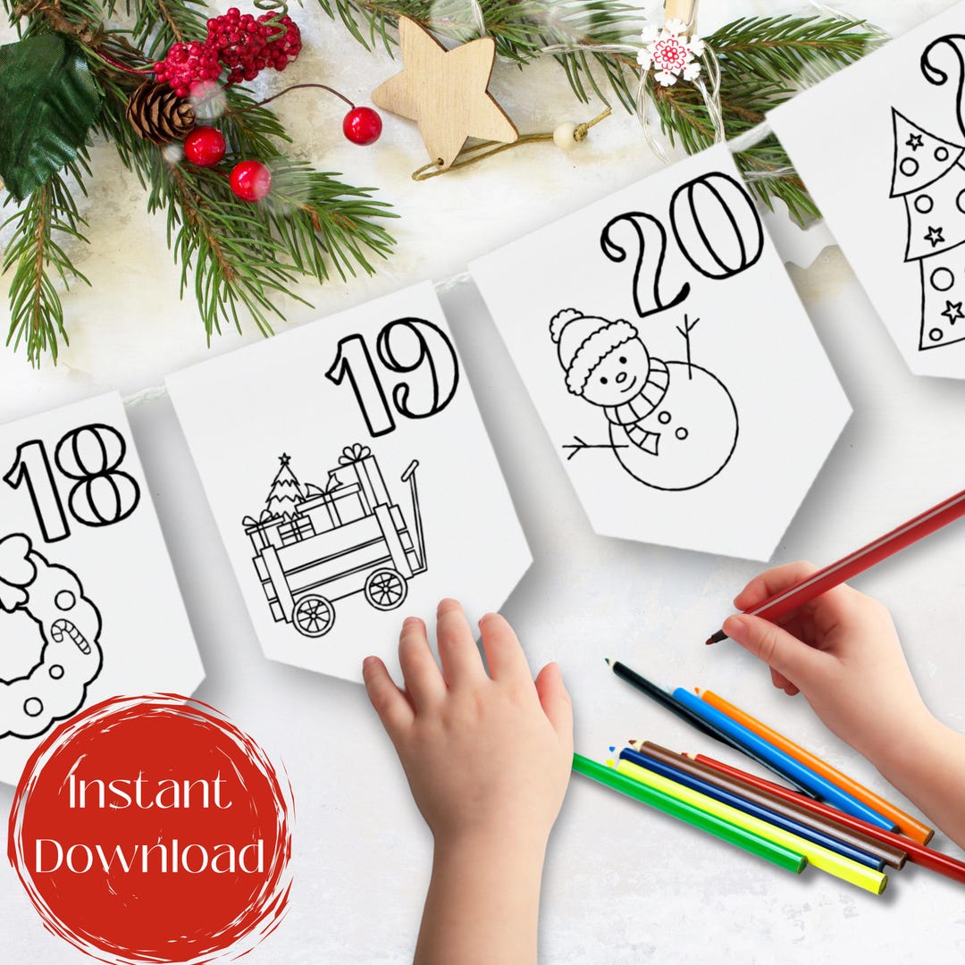 Printable Advent Calendar Coloring Activity Banner, Color Your Own ...