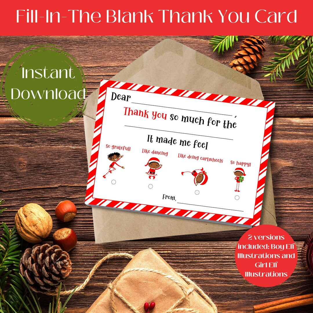 Fill in the Blank Christmas Thank You Note for Kids, Christmas ...