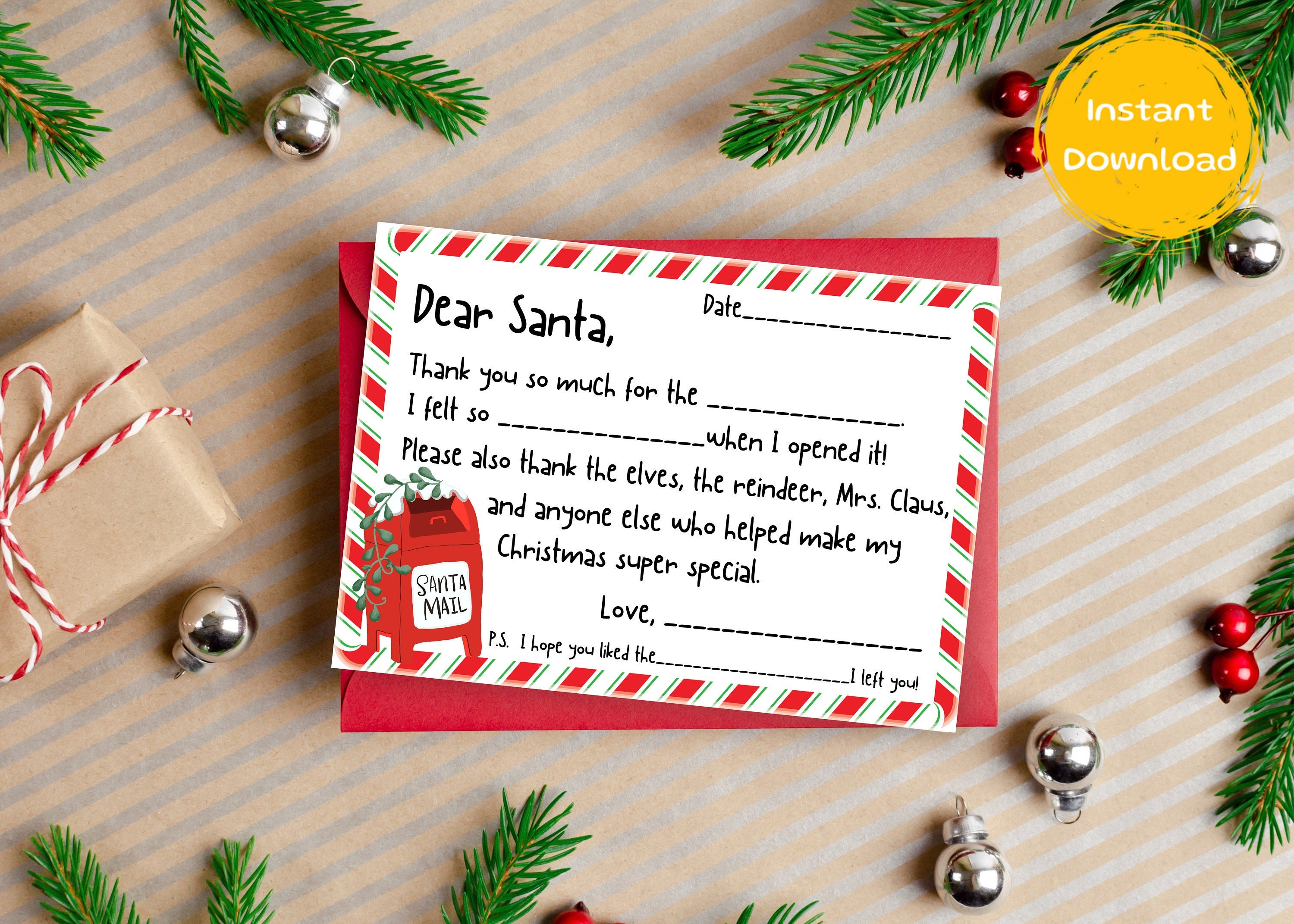 Santa Thank You Note for Kids, Christmas Gratitude, Kids Thank You Note ...