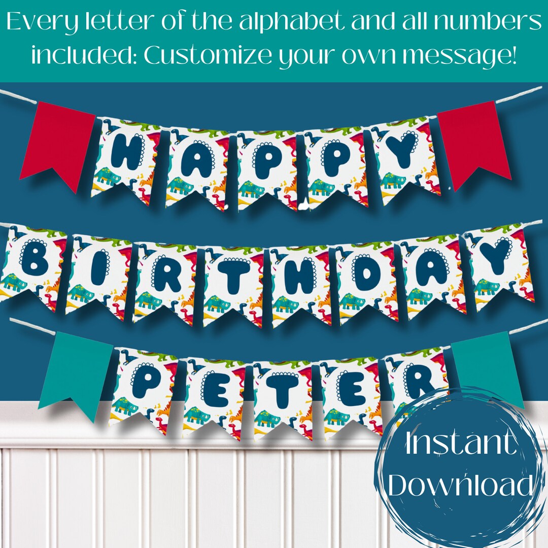 Printable Personalized Dinosaur Banner, All Letters and Numbers ...