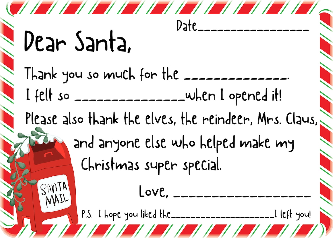 Santa Thank You Note for Kids Christmas Gratitude Kids Thank - Etsy
