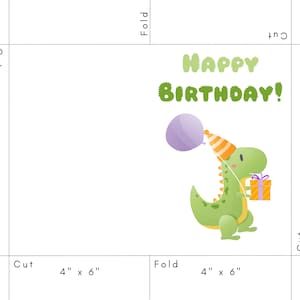 Printable Dinosaur Birthday Card, Kids Birthday Card Downloadable ...