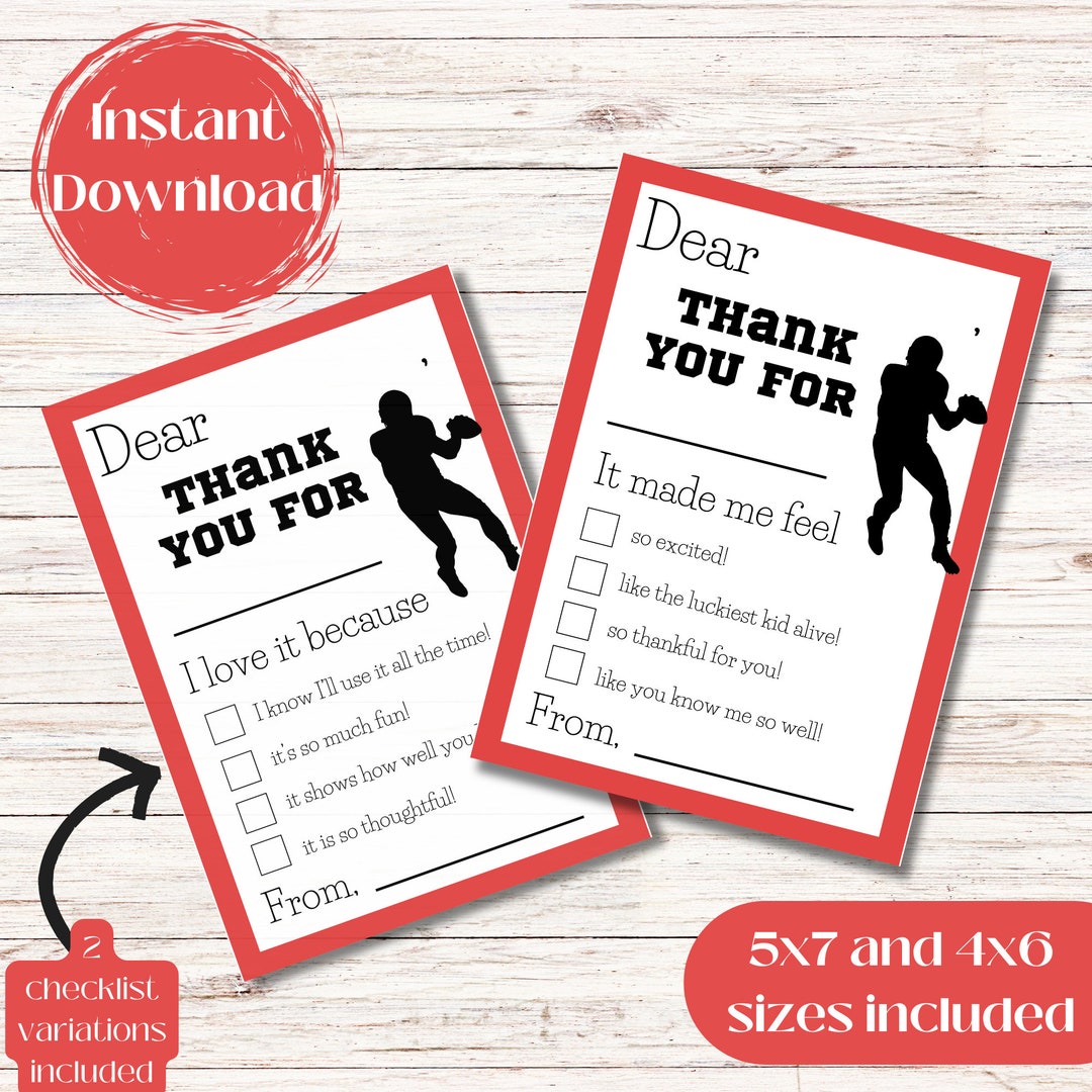 Printable Football Kids Thank You Notecard, Fill in the Blank Thank You ...