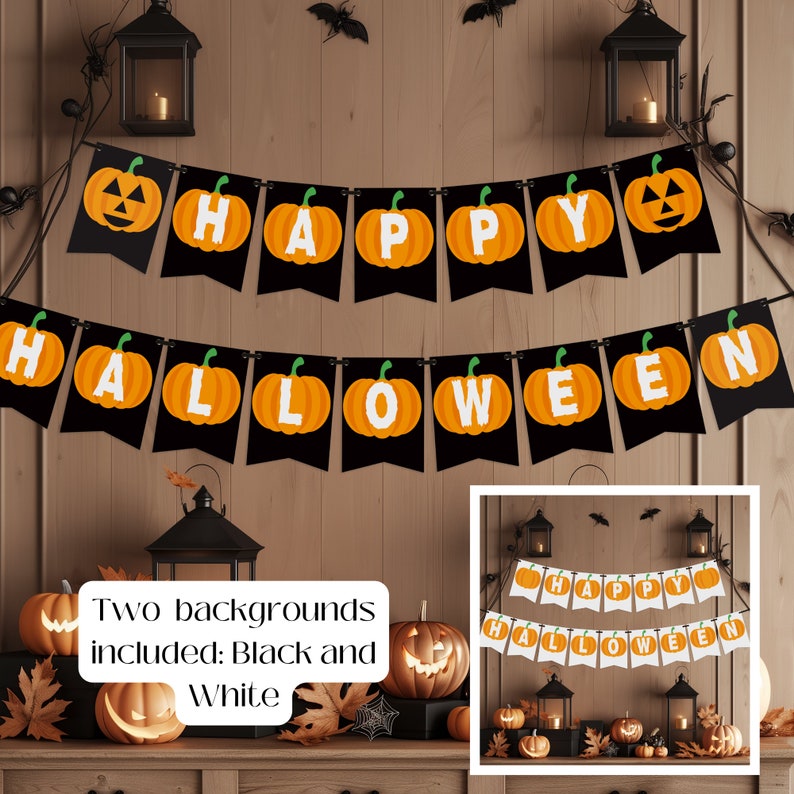 Printable Happy Halloween Pumpkin Banner, Halloween Party Banner ...