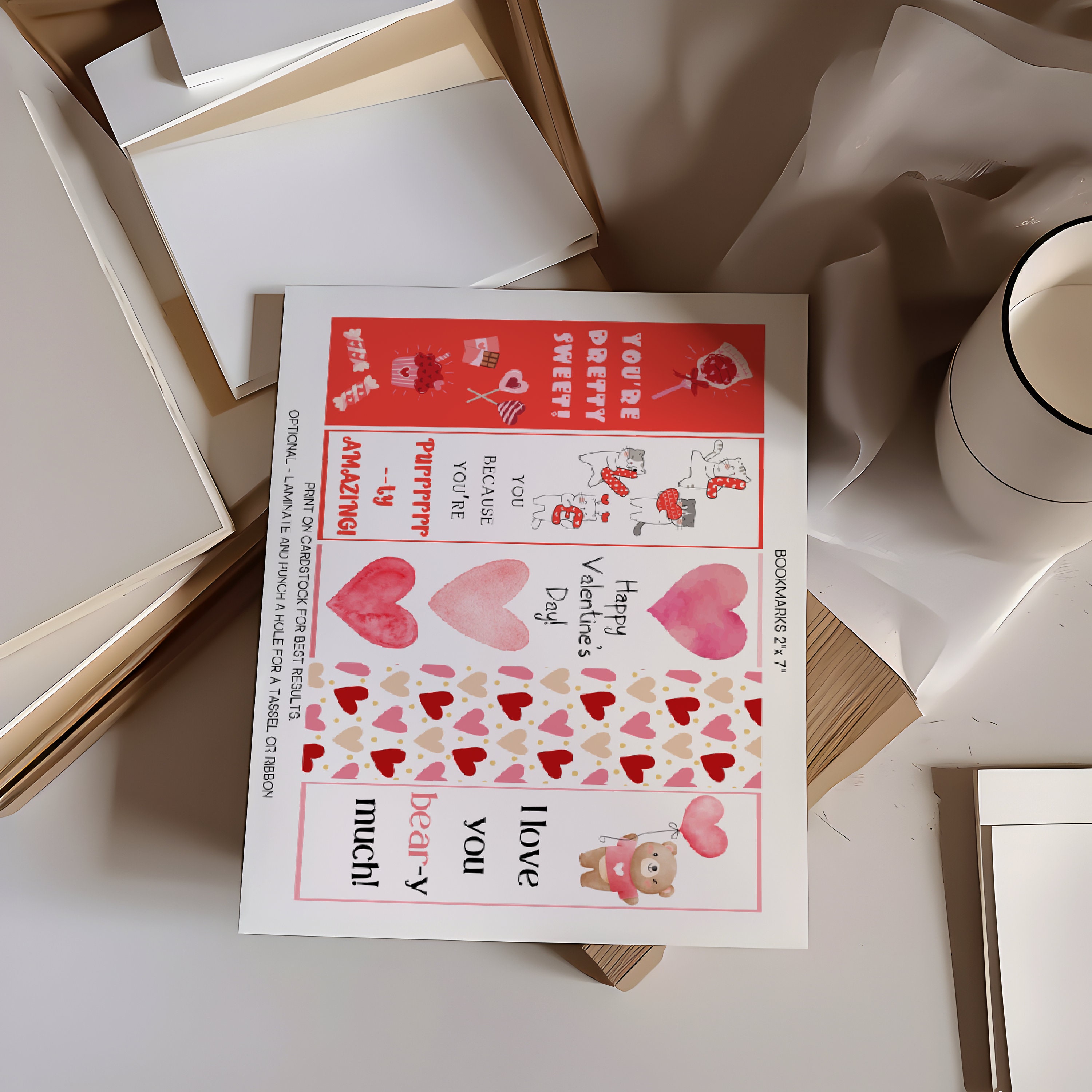 Printable Set of Valentine Bookmarks, Valentine Classroom Favors ...
