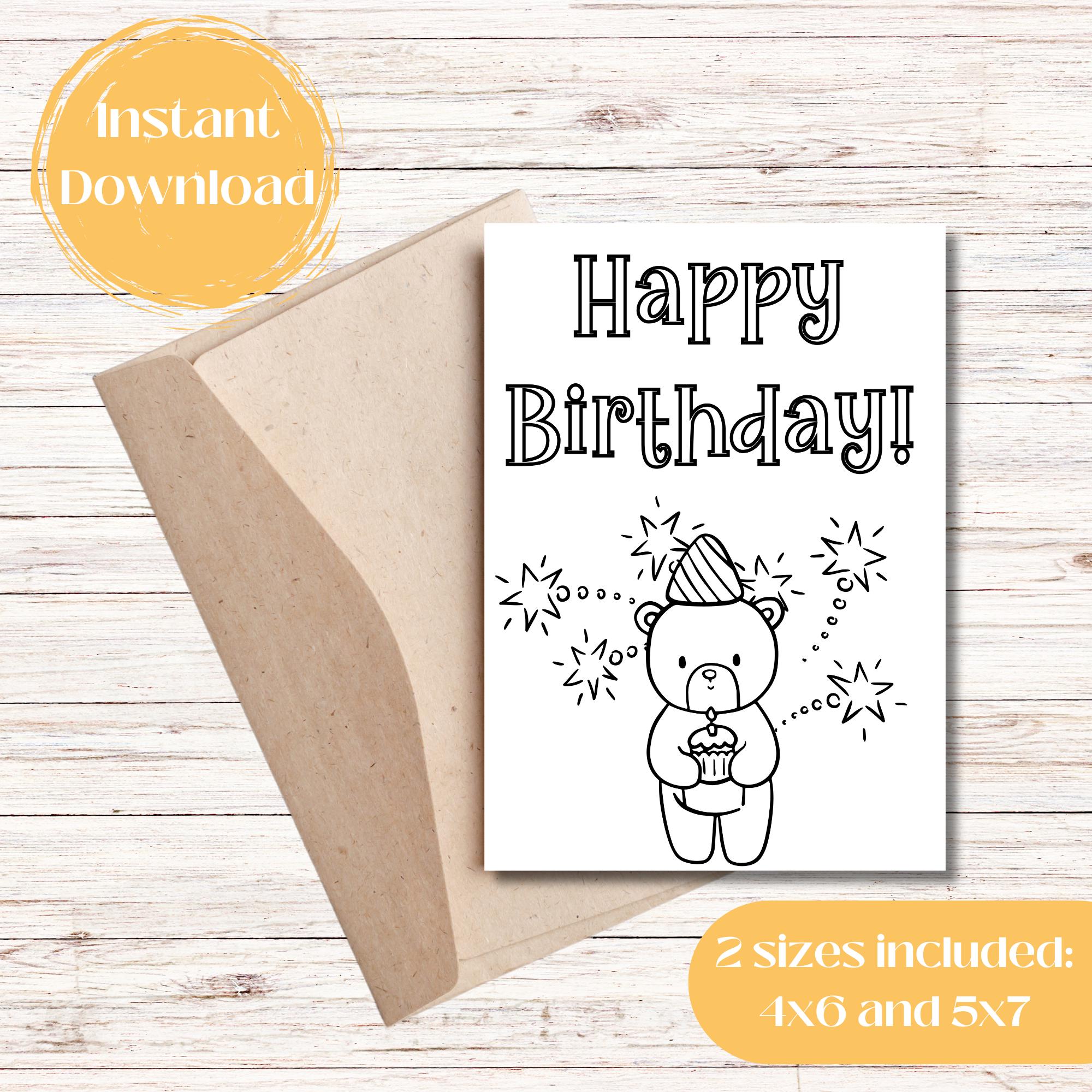 Printable Happy Birthday Coloring Page Card Set Bundle for Kids ...