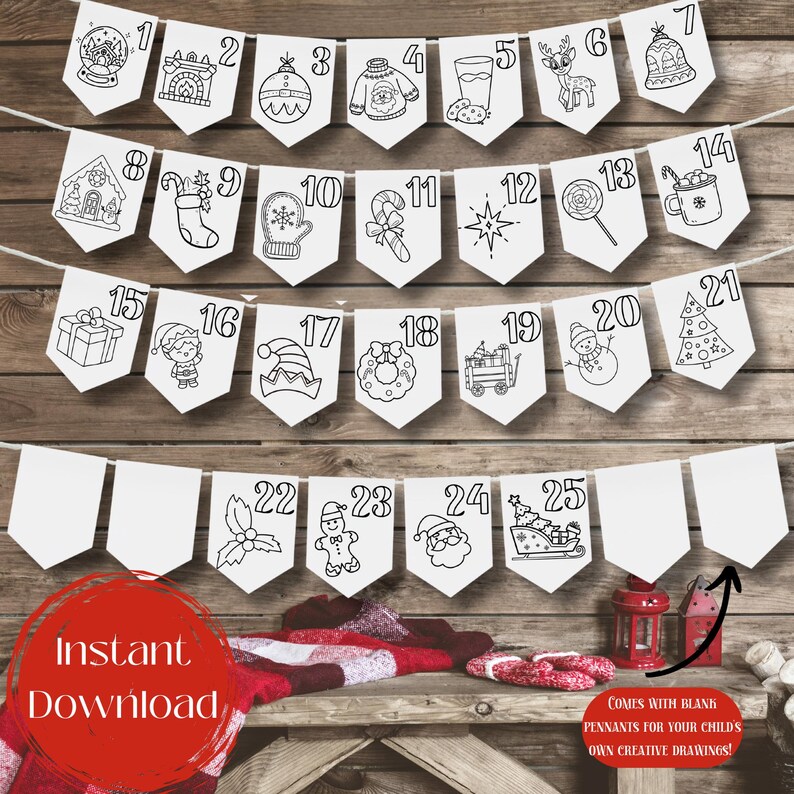 Printable Advent Calendar Coloring Activity Banner, Color Your Own ...