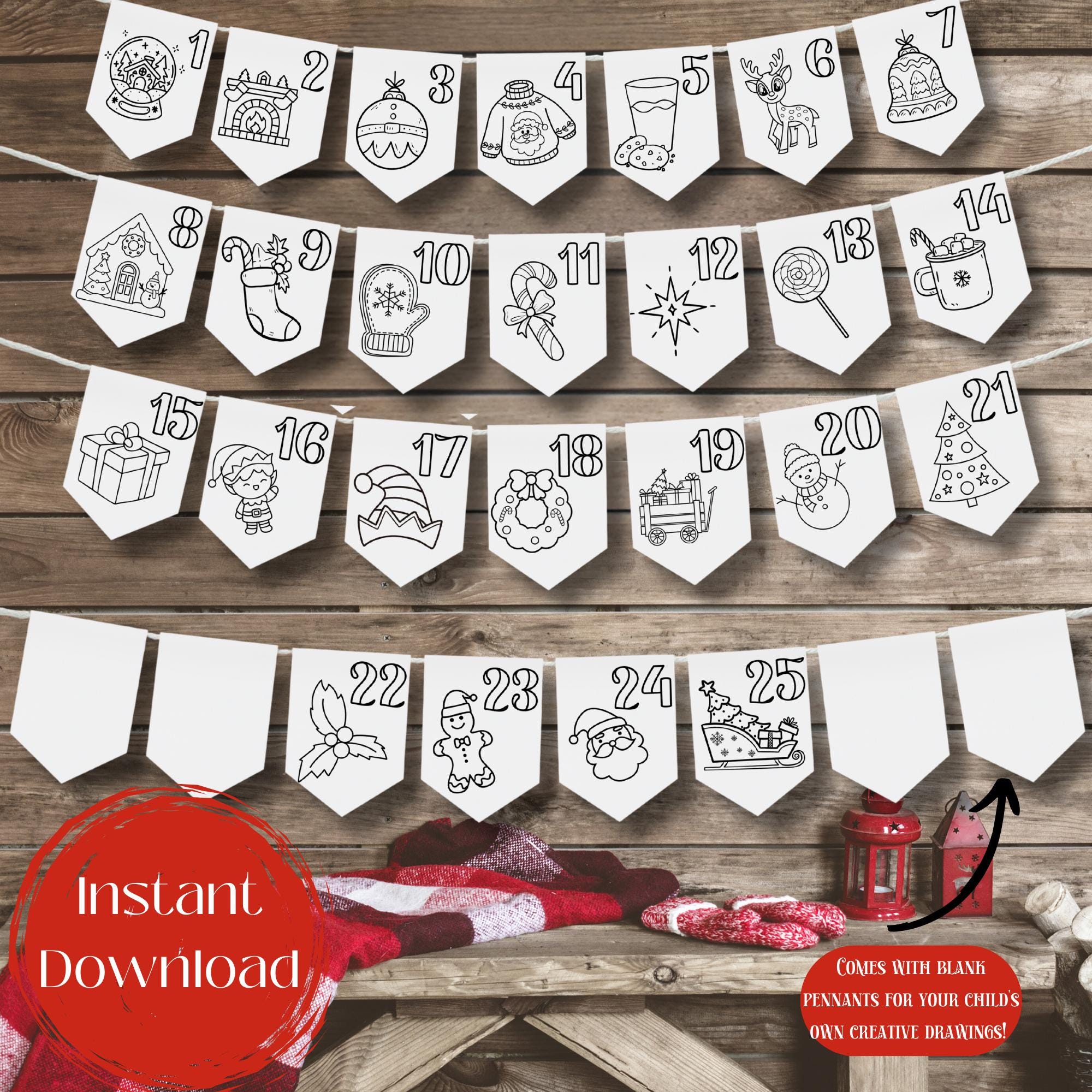 Printable Advent Calendar Coloring Activity Banner, Color Your Own ...
