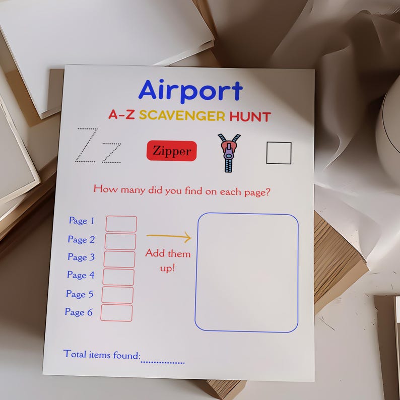 Printable Airport Layover Scavenger Hunt for Kids, Travel Games for ...