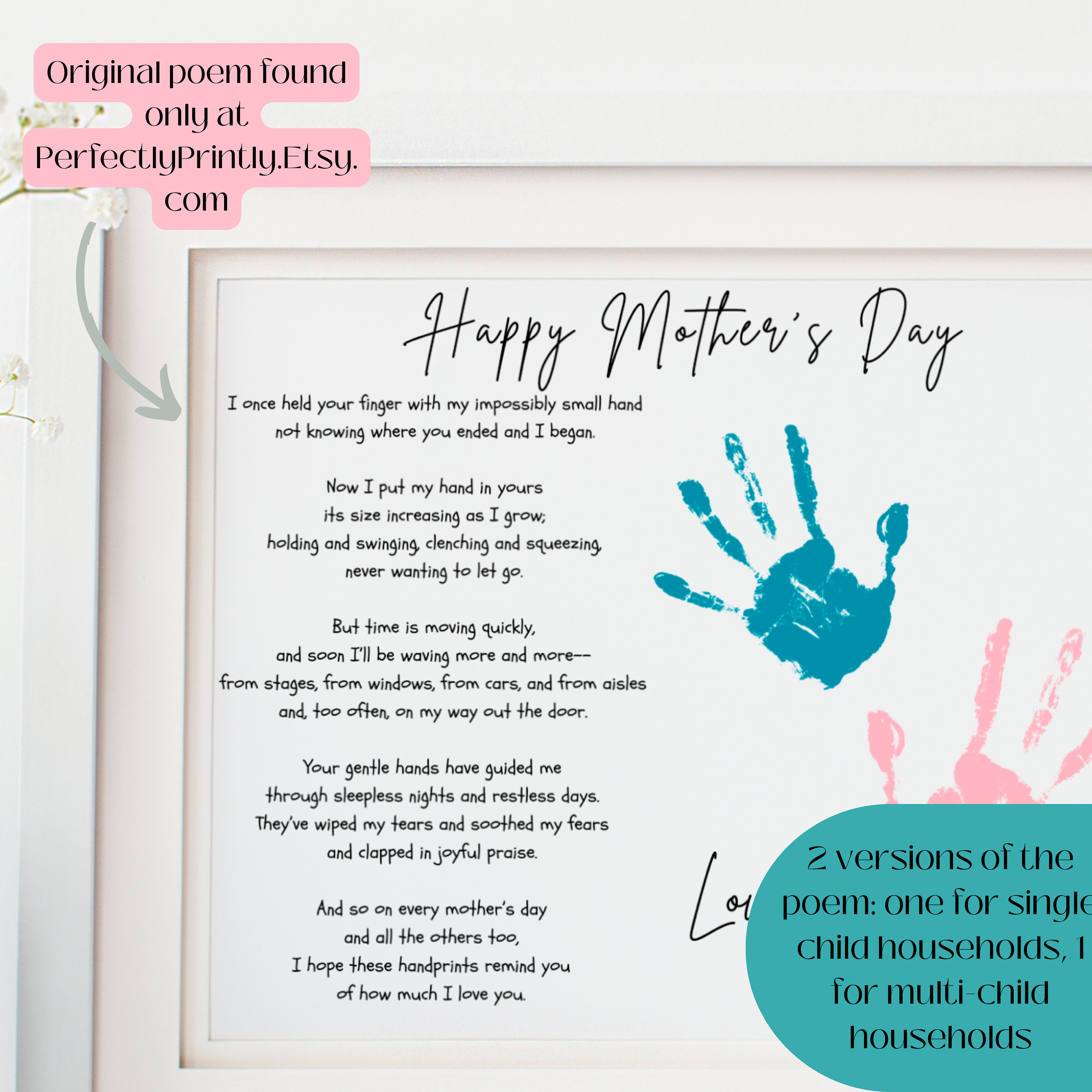 Mother's Day Handprint Printable Poem Craft, Keepsake Gift for Mom ...