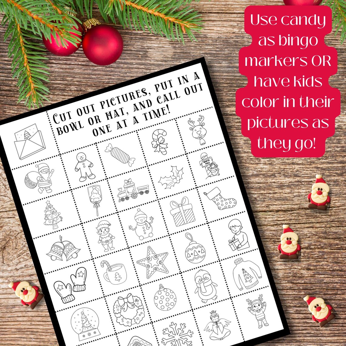 Coloring Christmas Bingo Game for Kids, Printable Coloring Activity ...