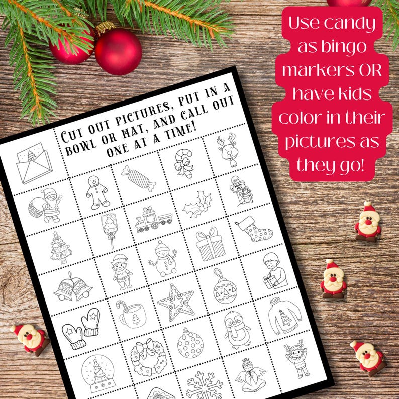 Coloring Christmas Bingo Game for Kids, Printable Coloring Activity ...