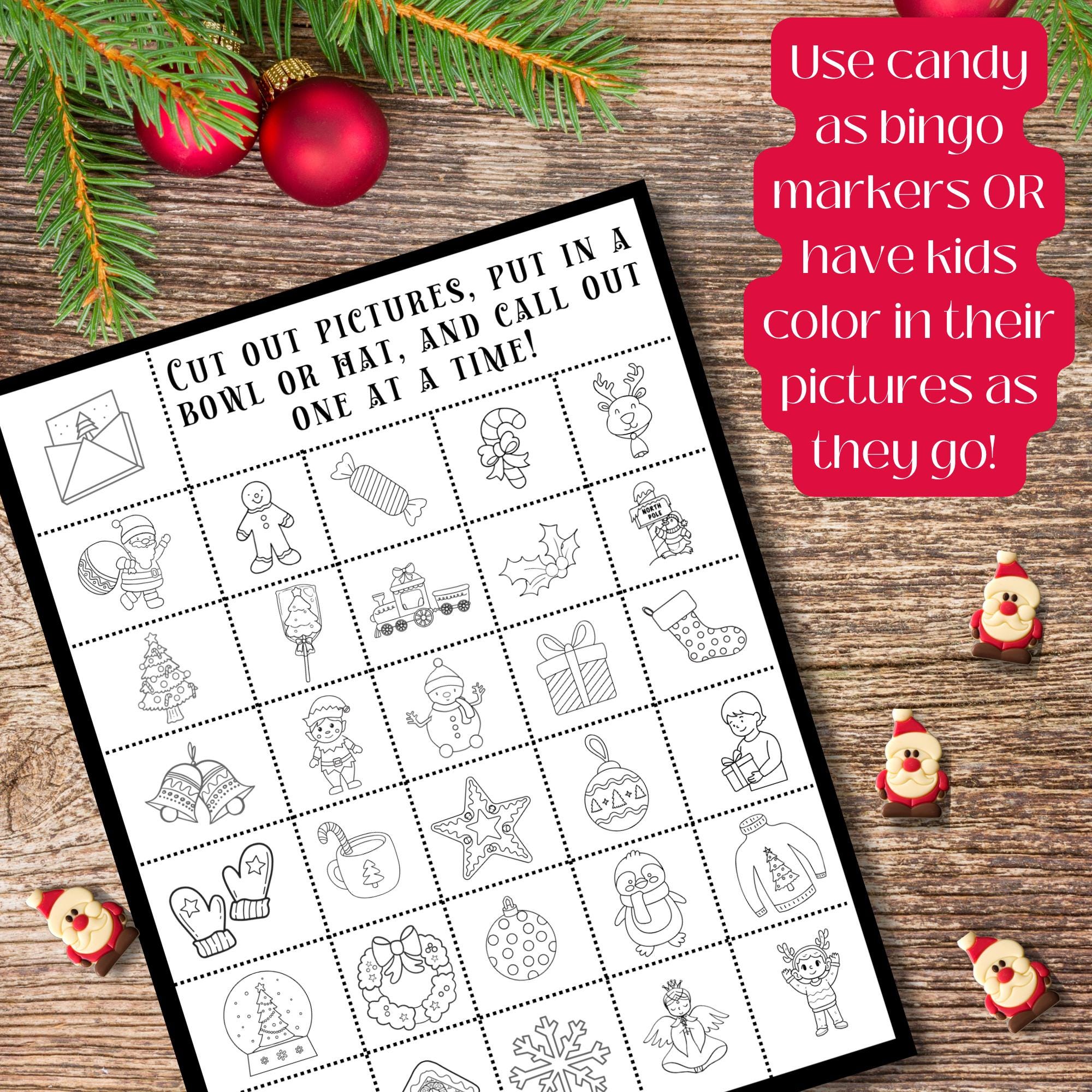 Coloring Christmas Bingo Game for Kids, Printable Coloring Activity ...
