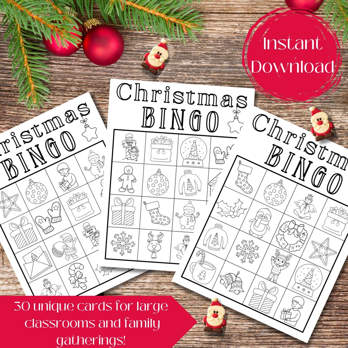 Coloring Christmas Bingo Game for Kids, Printable Coloring Activity ...