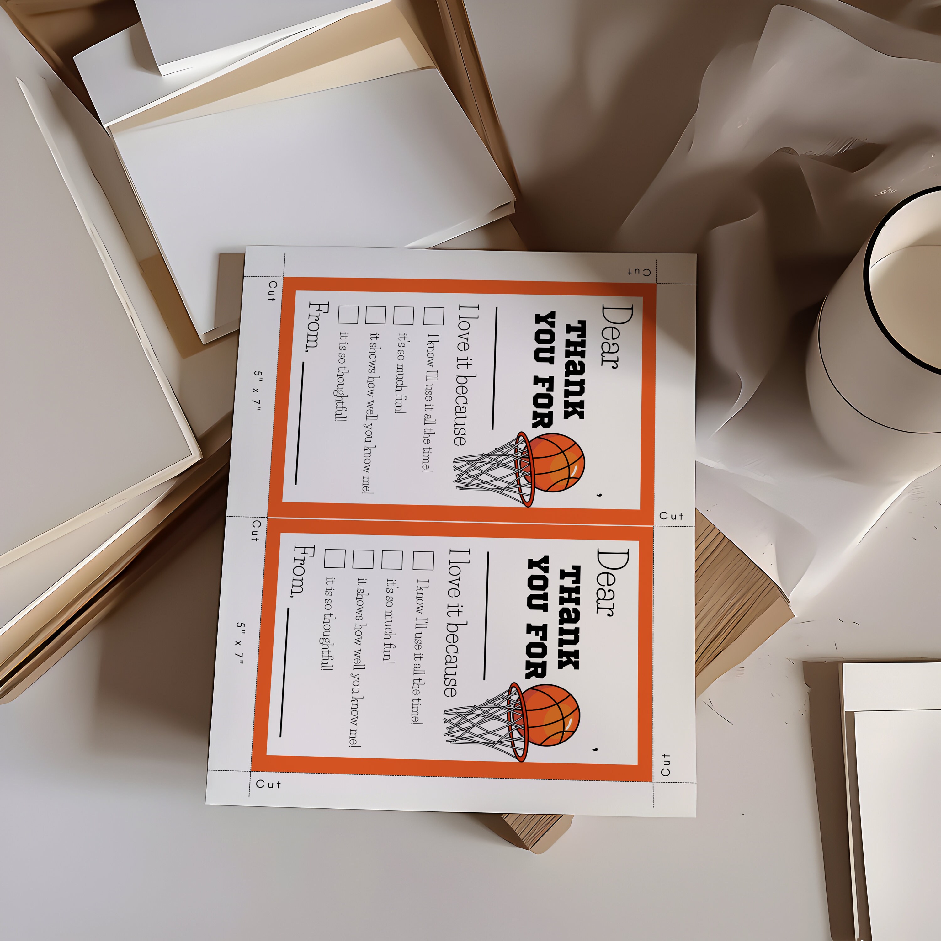 Printable Basketball Kids Thank You Notecard, Fill in the Blank Thank ...