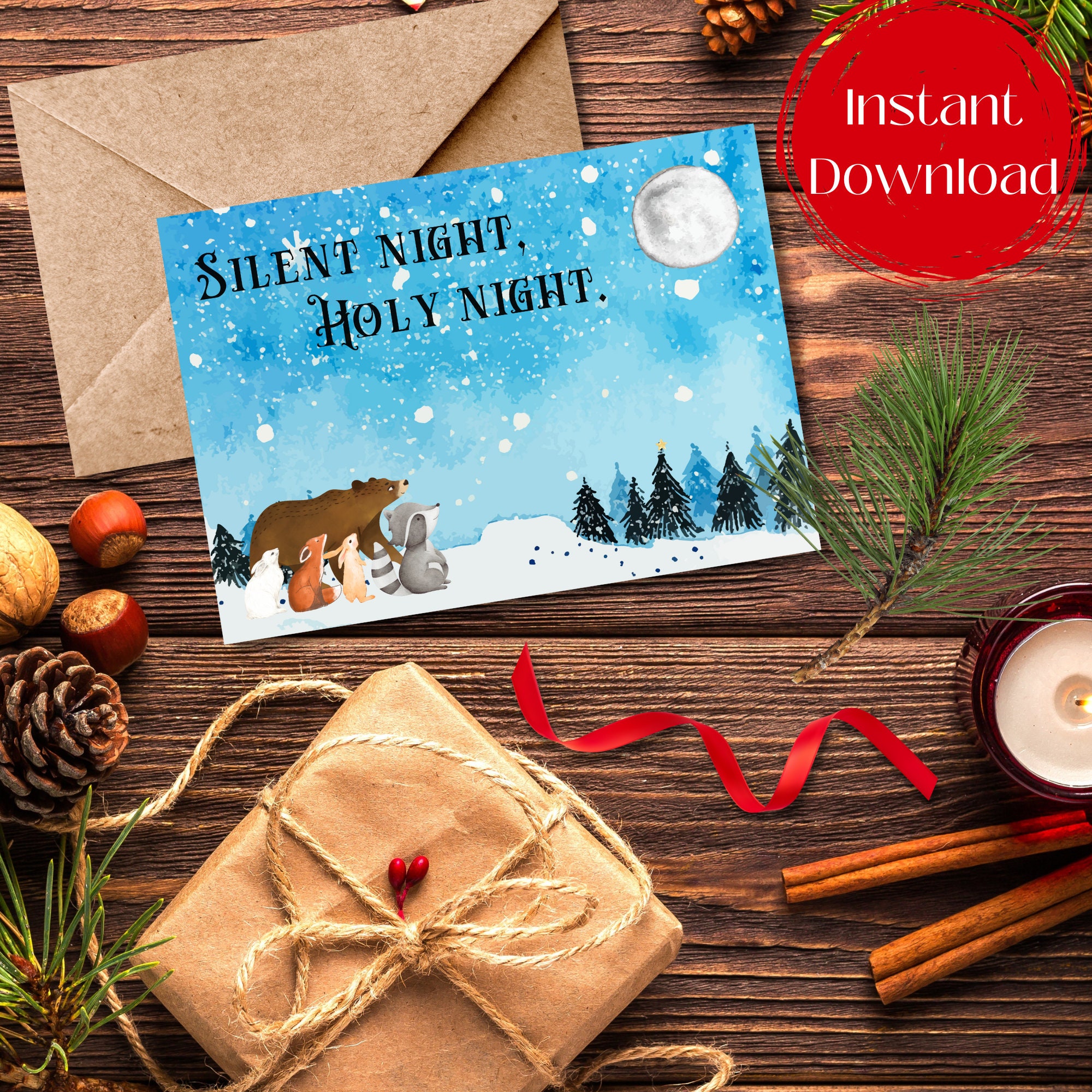 Printable Holiday Greeting Card, Silent Night, Christmas, Hanukkah ...