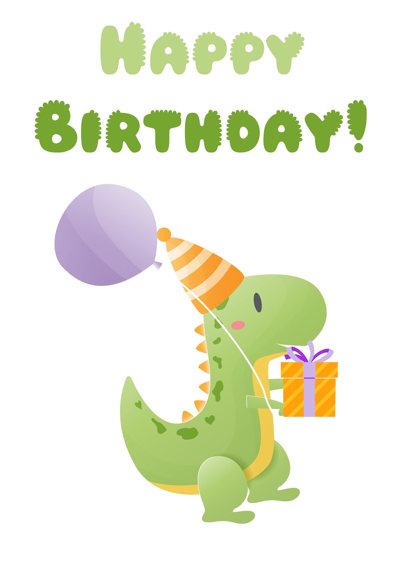 Printable Dinosaur Birthday Card, Kids Birthday Card Downloadable ...