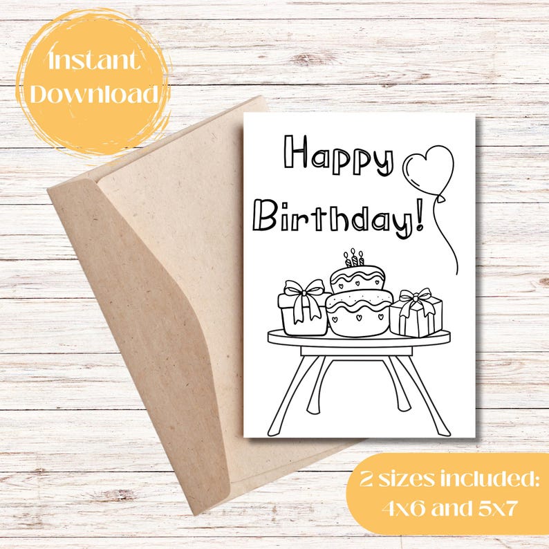 Printable Happy Birthday Coloring Page Card Set Bundle for Kids ...