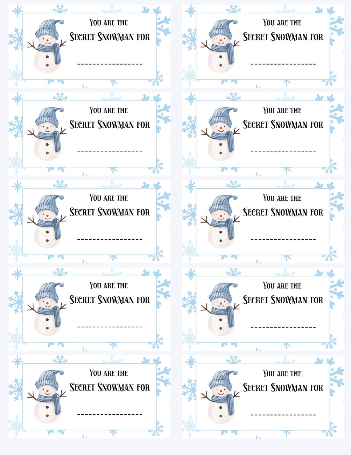 Secret Snowman Questionnaire Printable, Holiday Gift Exchange, Secret ...