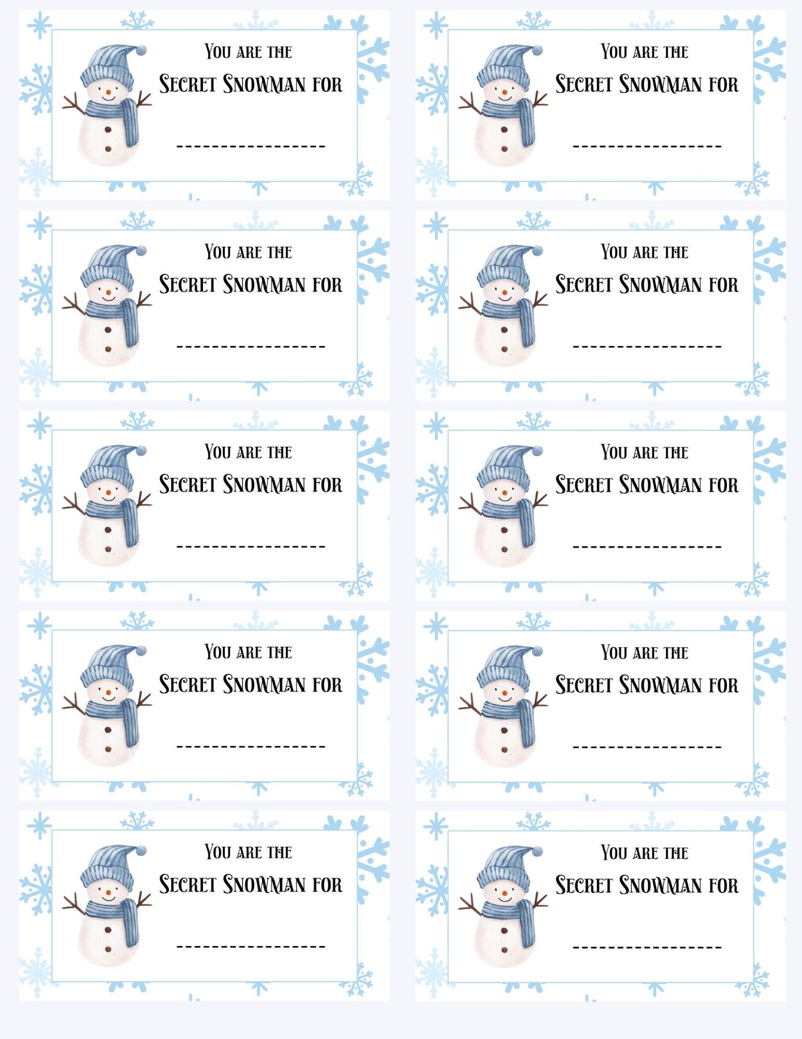 Secret Snowman Questionnaire Printable, Holiday Gift Exchange, Secret ...