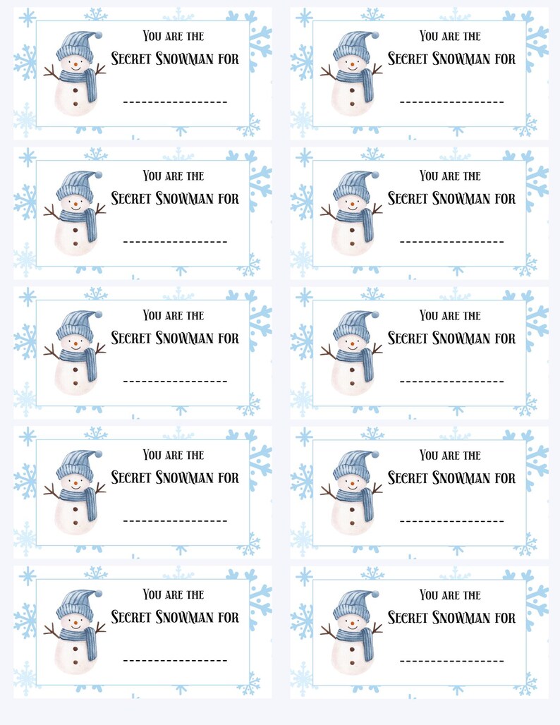 Secret Snowman Questionnaire Printable, Holiday Gift Exchange, Secret ...